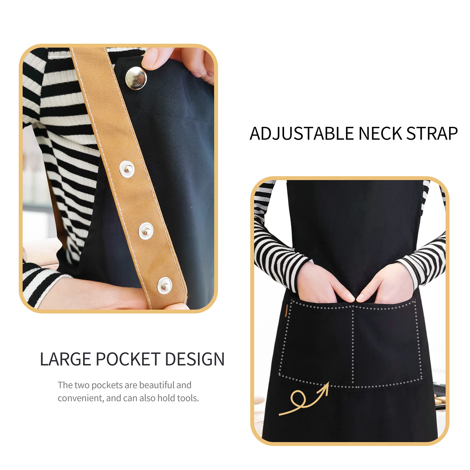 LOYGLIF Apron for Women with Adjustable Straps and Pockets, Canvas Cotton Cooking Kitchen Chef Hairstylist Bib Aprons, Black
