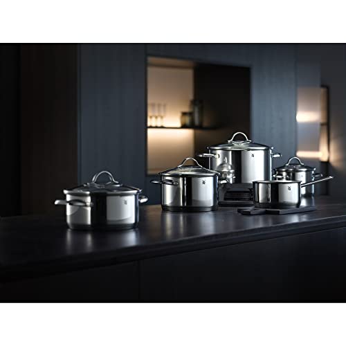 WMF Pot Set 4-Piece Provence Plus Pouring Rim Glass Lid Cromargan® Stainless Steel Polished Suitable for Induction Hobs Dishwasher-Safe, Silver, 52.7 x 28.8 x 21.8 cm