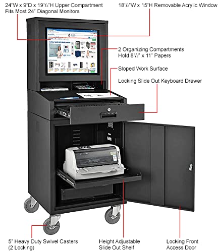 Global Industrial Mobile Security LCD Computer Cabinet Enclosure, Black, 24-1/2"W x 22-1/2"D x 62-3/4"H