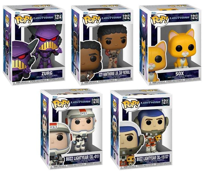 Funko POP Disney: Lightyear- Buzz Lightyear (XL-01) Buzz Lightyear (XL-15) with Sox Izzy Hawthorne Sox and Zurg