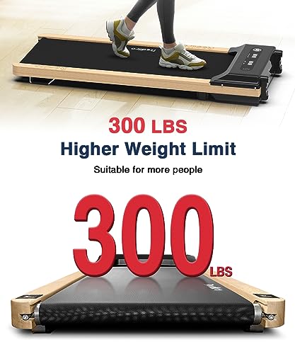 Redliro Walking Pad Treadmill Under Desk, Wood 300 lb Capacity Sports Equipment with Remote Control LED Display, Compact Portable Walking Machine for Office & Home Use (Natural Wood)