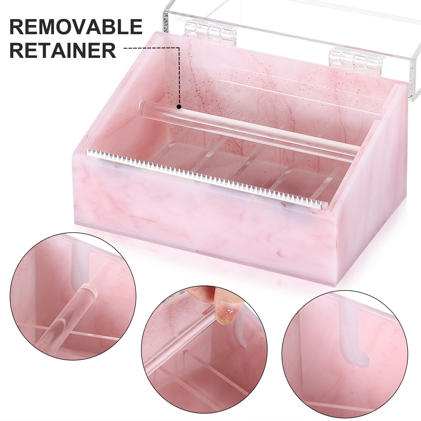 Noverlife 6 Grids Dustproof Eyelash Tape Dispenser, Marble False Eyelash Tape Cutter Roll Tape Holder, Adhesive Eyelash Extension Tape Separator Storage Box, Lash Extension Tape Cutting Machine
