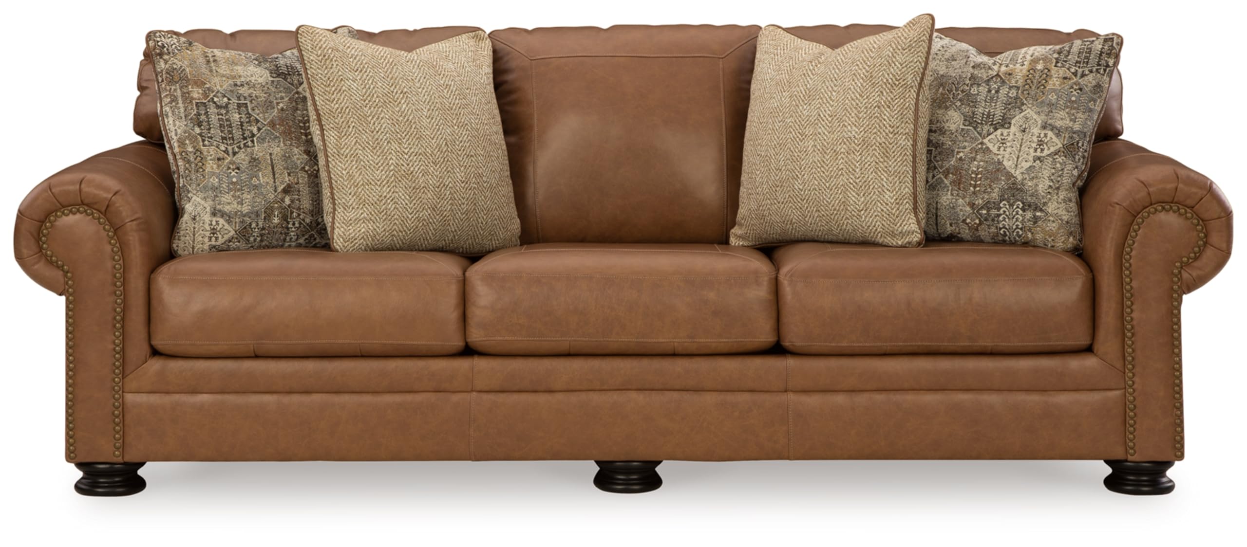 Signature Design by Ashley Carianna Classic 2-in-1 Leather Match Sofa Sleeper with Folding Gel Memory Foam Mattress and Nailhead Trim, Queen, Dark Brown