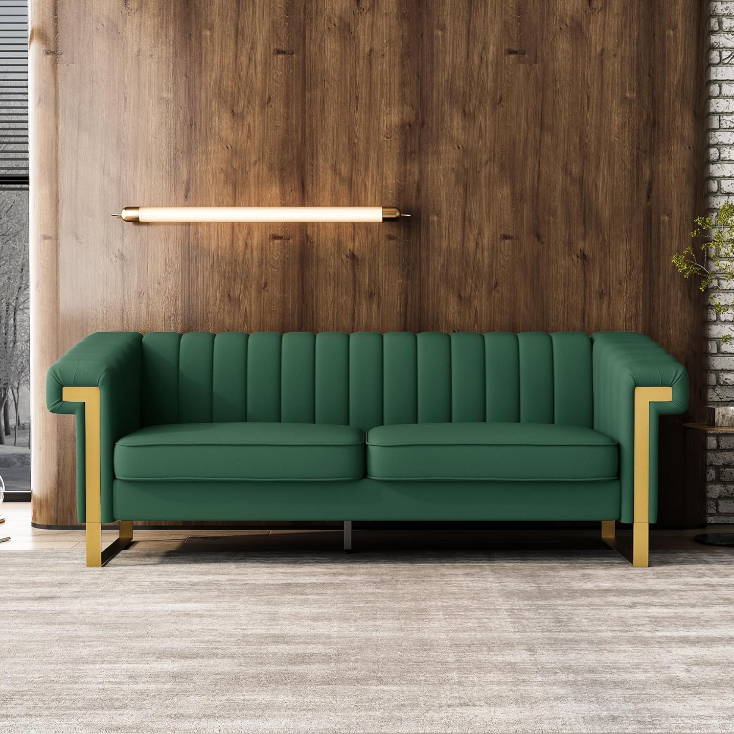 ReyTinn PU Faux Leather Sofa, 83.86" Mid-Century Modern Oversized Loveseat Couch, Large Classic Upholstered 3-Seater Deep Sofa with Arms for Living Room, Apartment, Office Black