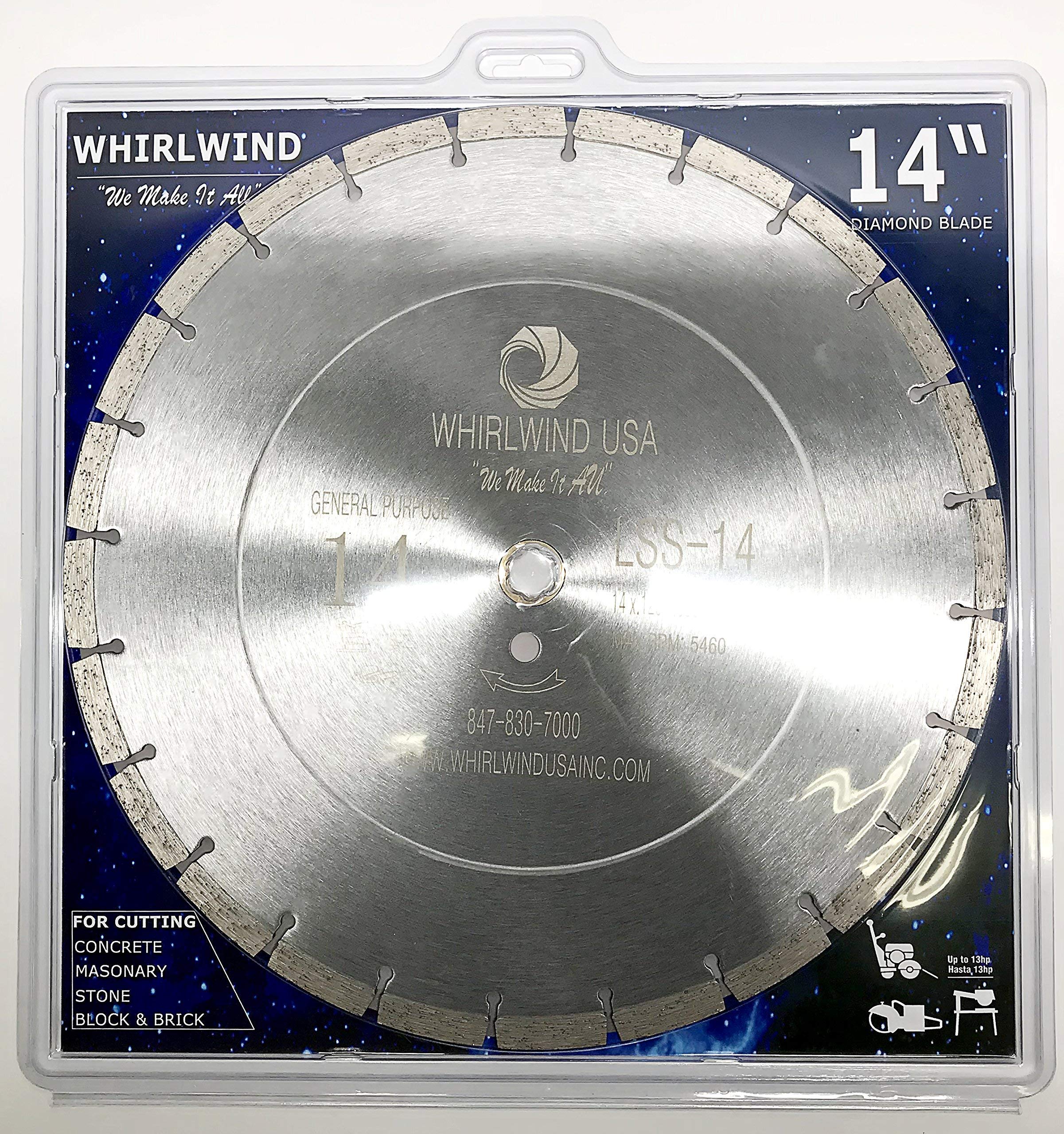WHIRLWIND USA LSS 14 Inch Diamond Saw Blade,Dry or Wet Cutting Concrete Saw Blades for Sharp Cutting Concrete Marble Granite Brick Masonry,Broadened Cutter Head