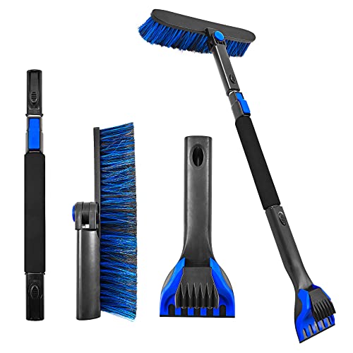 WESBRITE Car Snow Brush and Detachable Ice Scraper with 38inch Long Handle, Foam Handle, Non-Scratch Windshield Brush with 180°Rotating Brush Head,Car Snow Remover for Truck,SUV,RV and More
