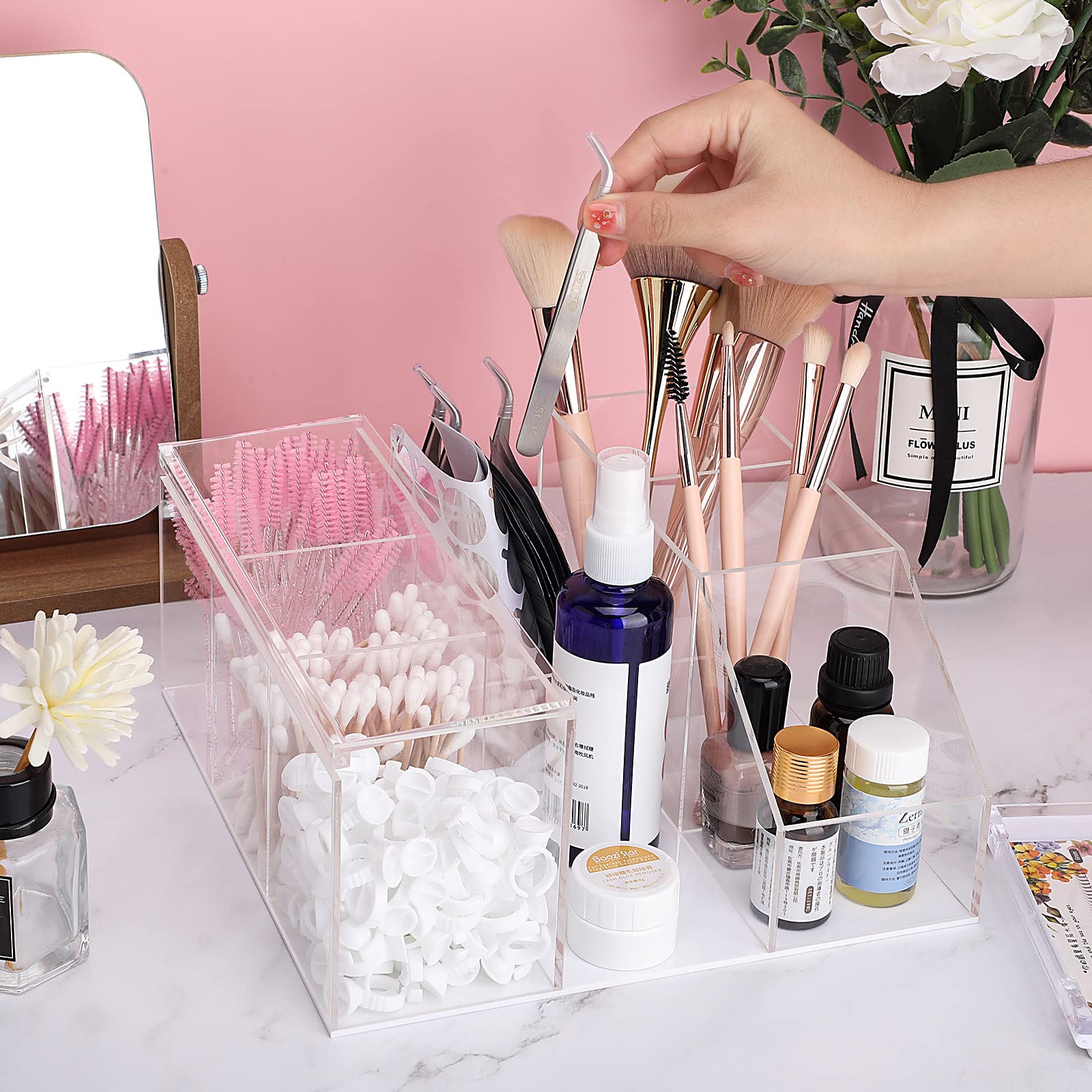 Noverlife Eyelash Beauty Organizer, Display Rack Organizer, Clear Makeup Organizer, Eyelash Extension Supplies Storage Display Box for Grafting Lash Extension, Home & Eyelash Salon - Transparent