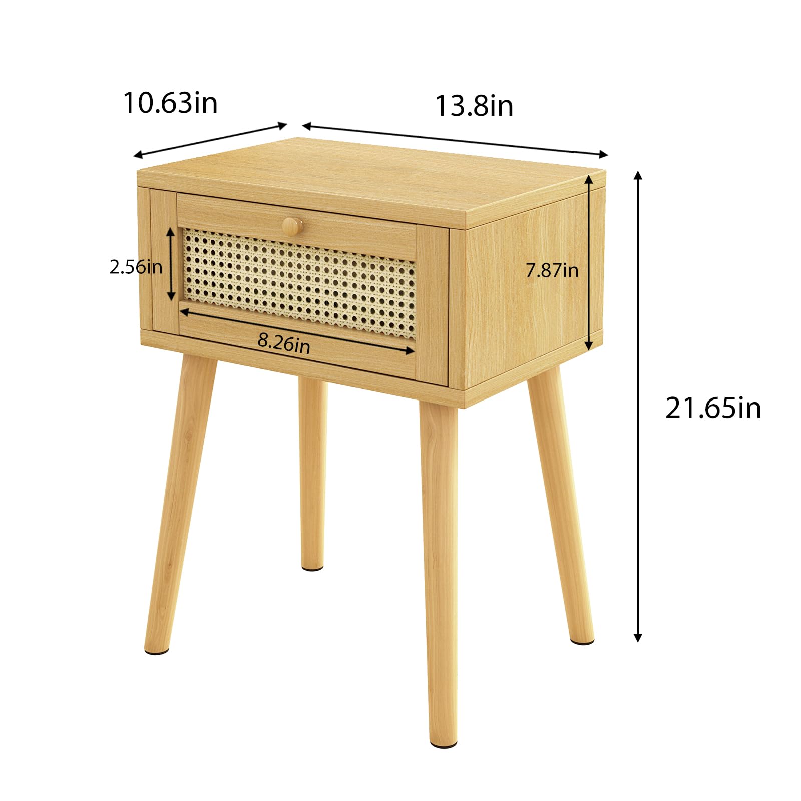 Fixwal Nightstand Set of 2, Small Mid-Century End Table with Rattan Door, Rattan-Like Bedside Table with Storage Space, Boho Side Table for Bedroom, Living room, Natural