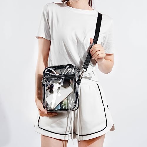 TOBVZOO Clear Bag Stadium Approved|Clear Crossbody Bags for Women Men|Clear Purse for Concerts Festivals Sports Events (Black - waterproof zipper)