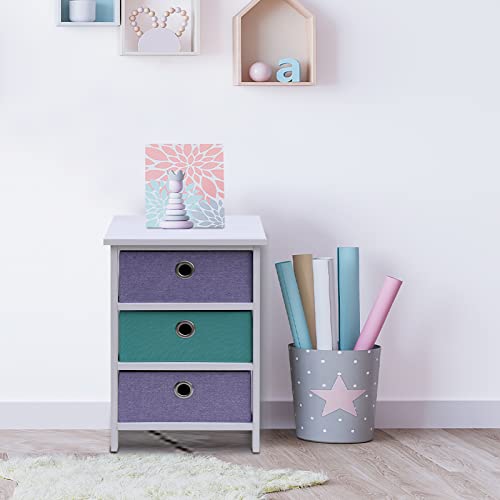 NO MORE TAG Nightstand Set of 2, Small Nightstand with 3 Fabric Drawers, Bedside Table for Bedroom, Sturdy Wood Frame, Wood Top, Easy Pull Handle,Easy Assembly,Purple
