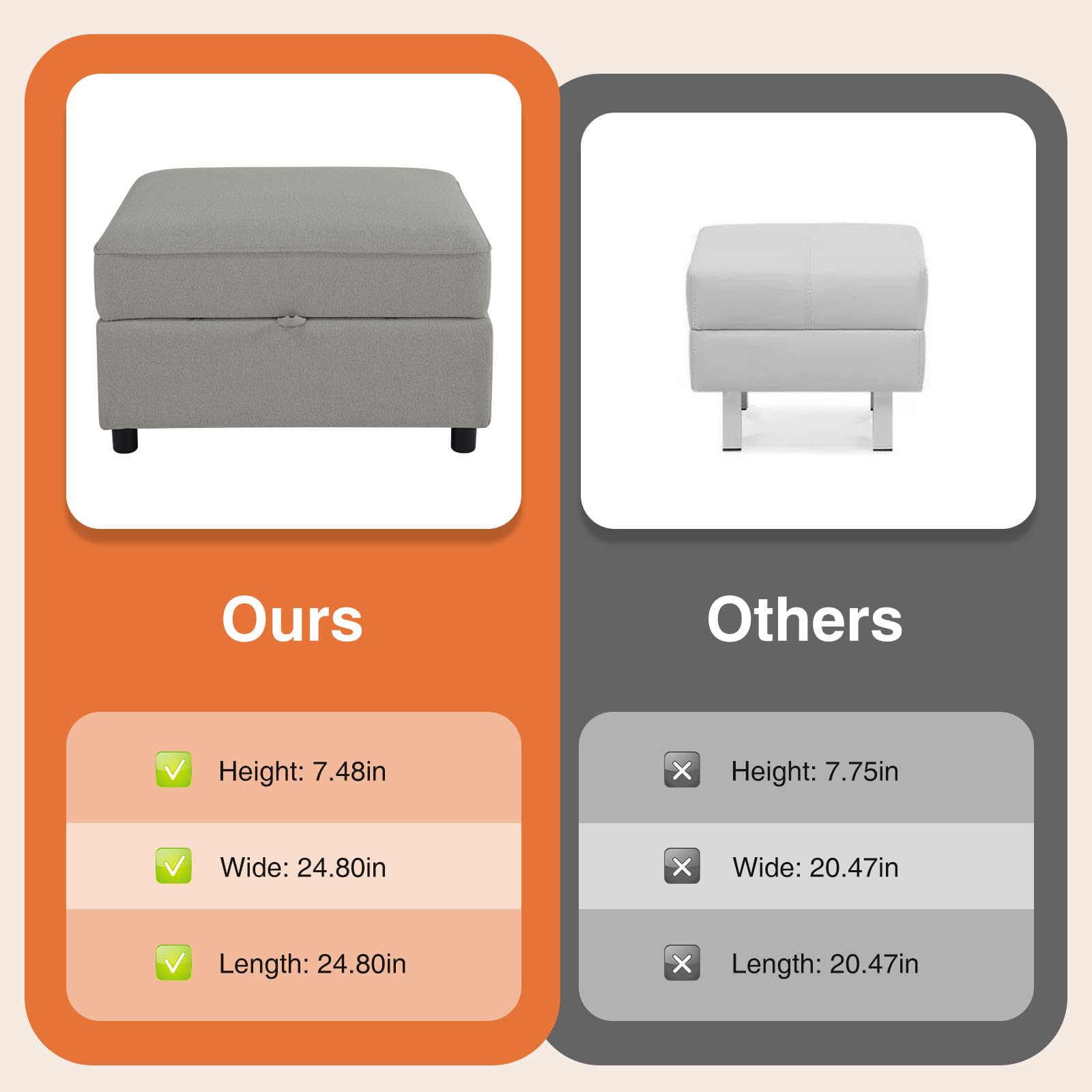 Sweetcrispy Convertible Small Sectional Sofa Couch, 5 Seat 6 Back Sofa Set with Large Storage for Living Room, L-Shaped Modular Sofa Sleeper with Ottoman, Comfy Sofa Couch with Extra Deep Seats, Grey