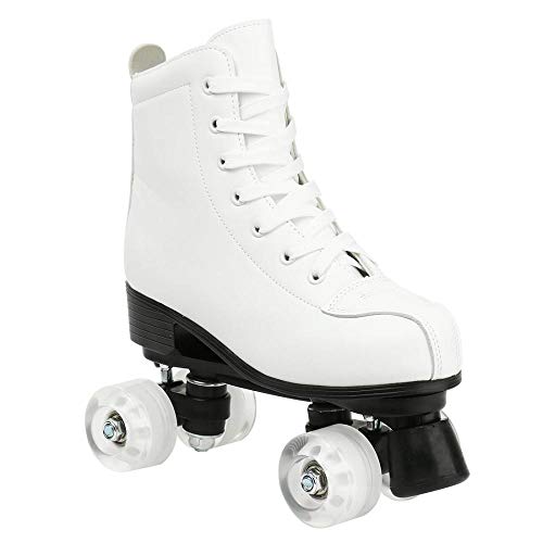 Women's Roller Skates PU Leather High-top Roller Skates Four-Wheel Roller Skates Double Row Shiny Roller Skates for Indoor Outdoor (White Flash,43-US: 10)