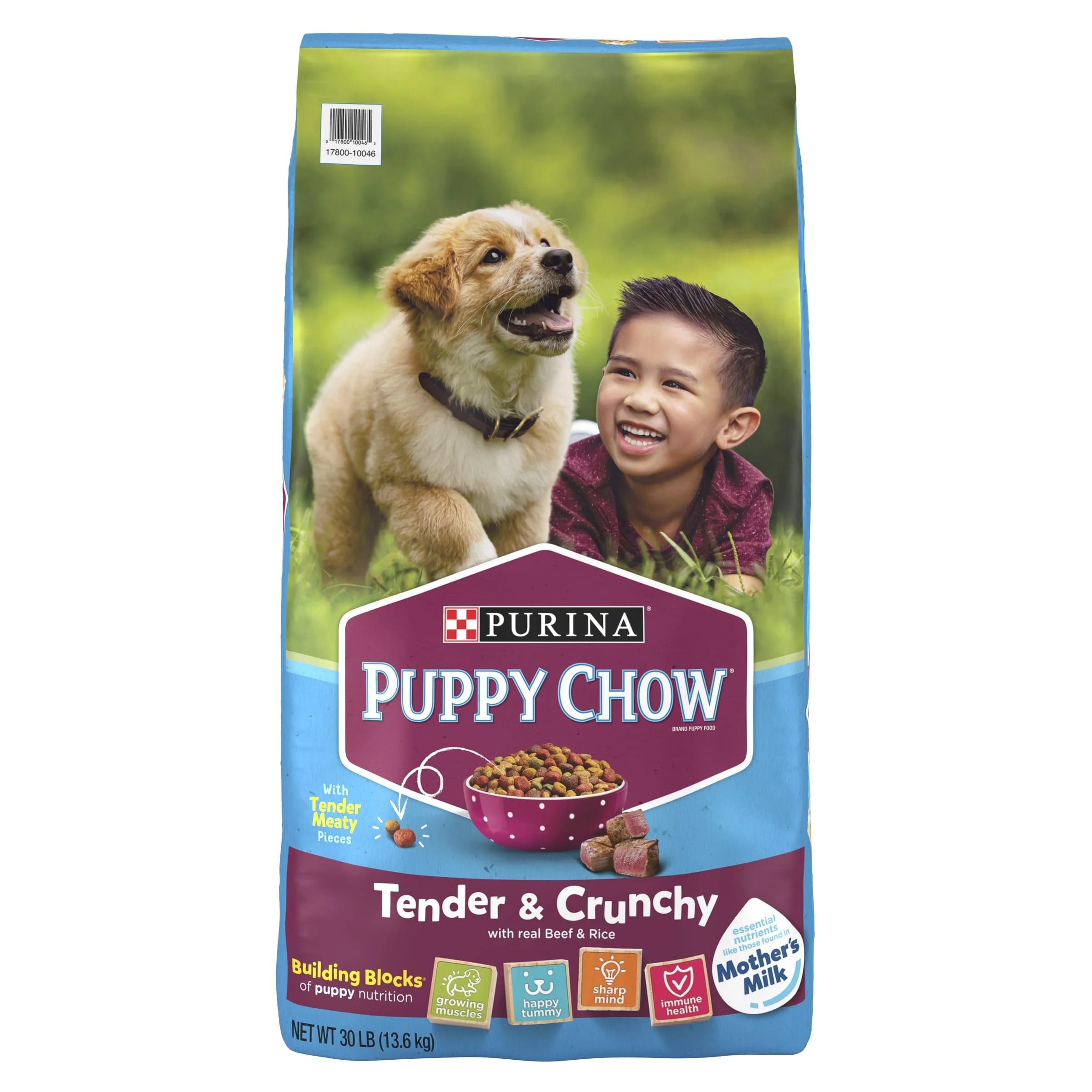 P-Chow Dry Dog Food, Tender & Crunchy High Protein Real Beef & Rice, 30 lb Bag