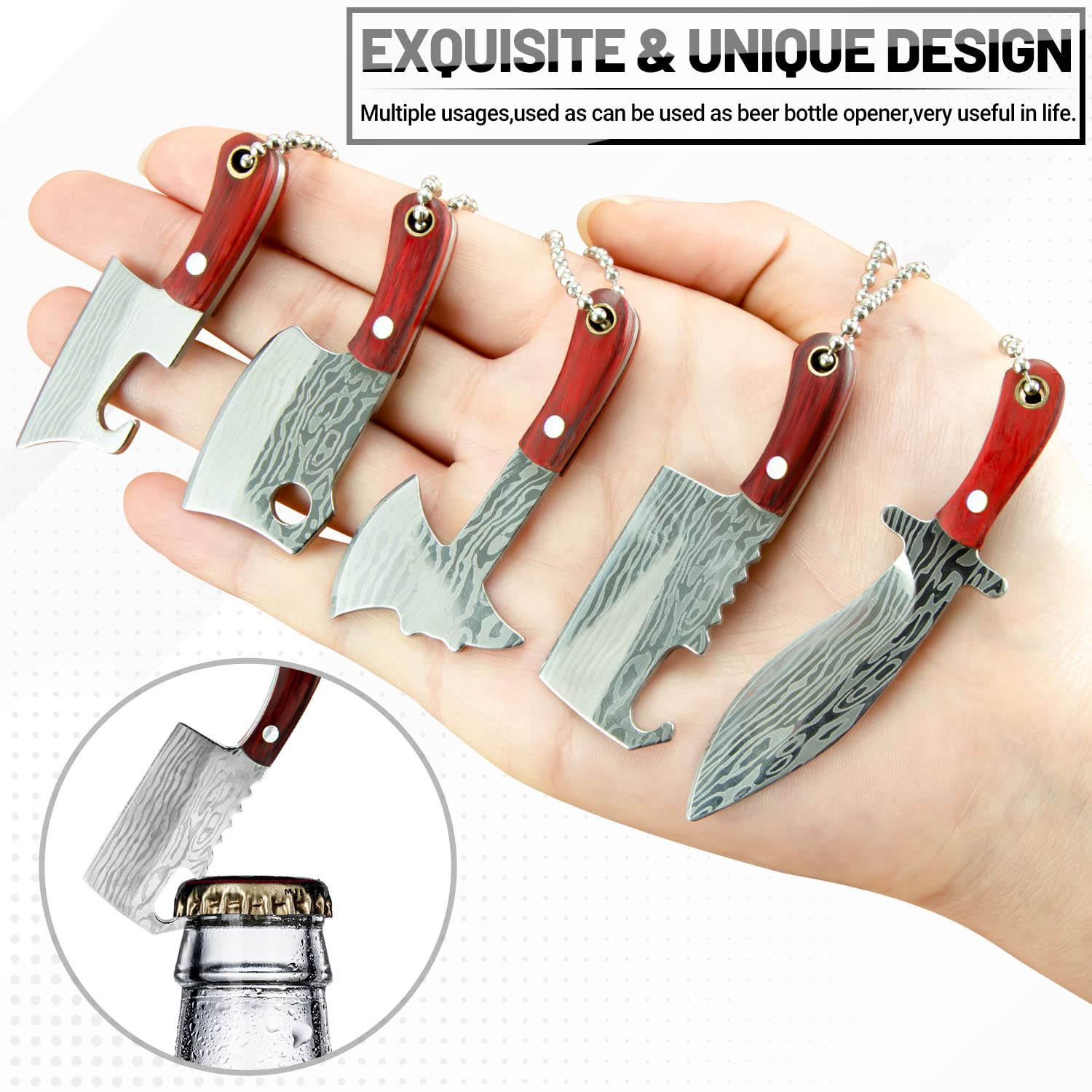 MGZTTHW 5pcs Tiny Knife Keychain, Mini Pocket Knives Chef, Cute Portable Tiny Pocket knife Pendant with Sheath Package Opener Outdoor Camping Box Cutter Tiny Things for Gifts for Christmas