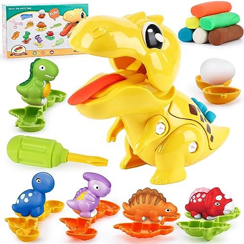Noetoy PlayDough Toys Playdough Tools Accessories Dinosaur Toy with Dino Models Fine Motor Toys Play Dough Sets for Kids Toddlers Ages 2-4 4-8 Birthday (Yellow)