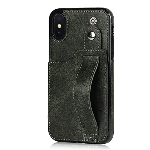 Phone Case Cover Compatible with iPhone Xs Max Leather Wallet Phone Case Stand Wrist Strap Phone Case Adjustable Wrist Strap Phone Case Compatible with iPhone Xs Max Bags Sleeves ( Color : Green )
