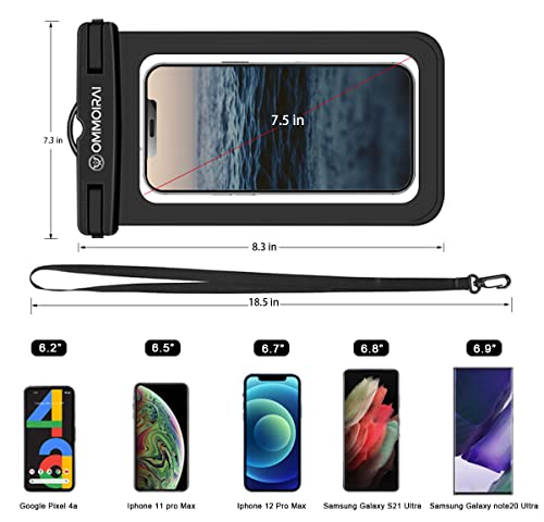 OMMOIRAI Lanyard Waterproof Phone Pouch For Beach, Universal Under Water Proof Case for Iphone 13 12 11 Pro Max Xs Xr X Se 8 7 6 6s Samsung Galaxy S9 S7 J7, Ipx8 Cell Phone Dry Bag (Black&Blue) 2 Pack