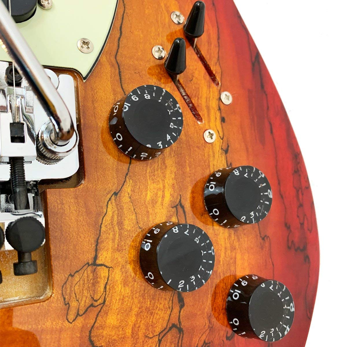 GoDpsMusic 6 String Sawtooth ET Hybrid Electric Guitar Designed by Michael Angelo Batio w Gig Bag and Accessories, Right, Spalted Maple Trans Cherry Burst (ST FL-SMTCB-KIT)