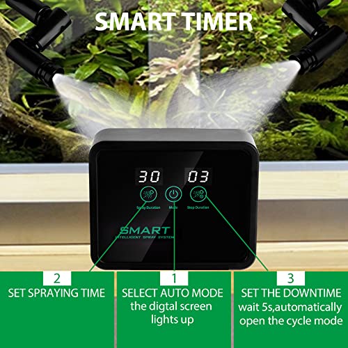 Reptile Fogger Automatic Reptile Mister Fogger for Terrarium, Reptile Humidifiers with Timer Amphibians Intelligent Humidifier with 360°Adjustable Misting Nozzles for Chameleon/Lizard/Snake/Turtle etc