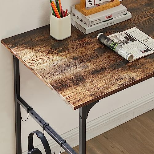 VECELO Industrial Simple Style Wood Table & Metal Frame Home Office Computer Desk Writing Study Workstation with 2 Tier Storage Shelves on Left or Right, 32 inch, Antique Brown
