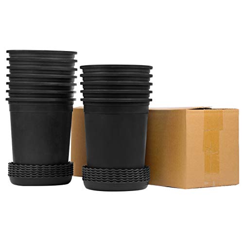 Mhonniwa 1 Gallon Nursery Pots for Plants Plastic Pots with Drainage Hole and Saucer for Indoor Outdoor Plants, Seedlings, Succulents and Cuttings, Black, 6 inch 12 Pack