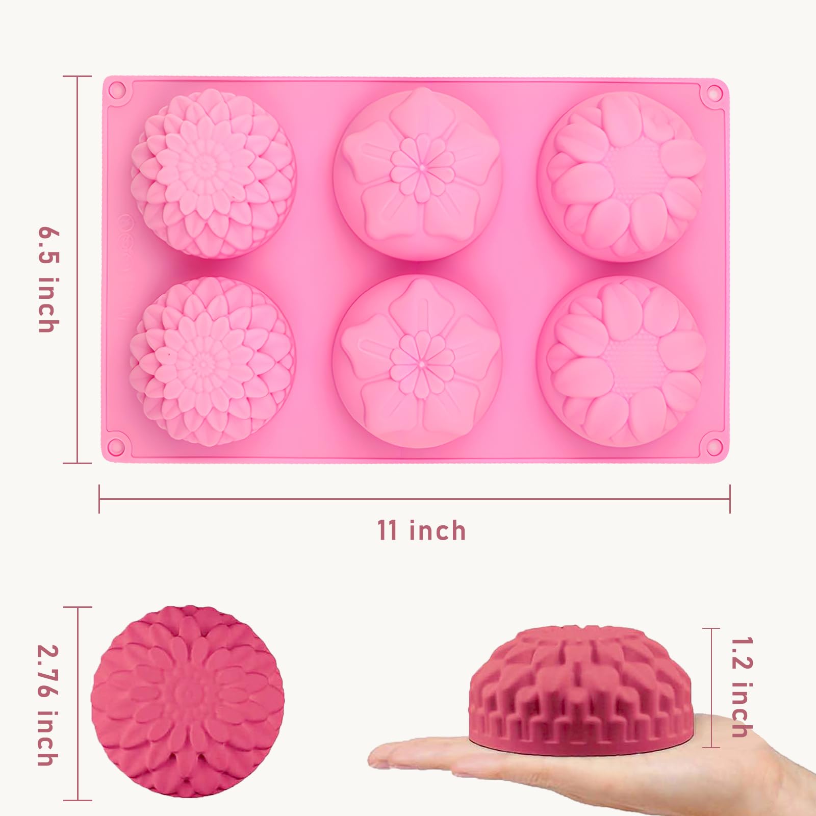 Silicone Soap Molds, Different Cavities Soap Mold with Different Shapes, Perfect for Soap Making, Handmade Cake Chocolate Desserts Biscuit Pudding Teacake Jelly (3 Pack - Flower)