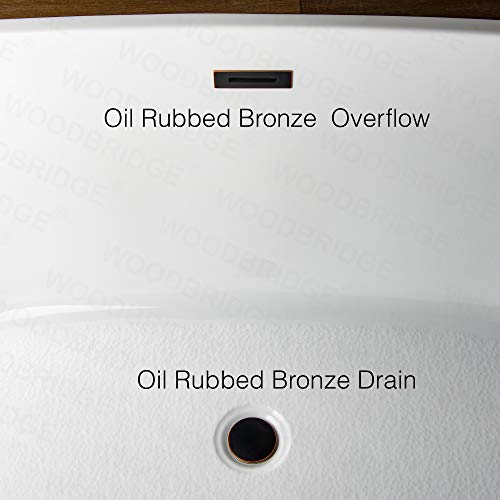 WOODBRIDGE 59"Freestanding White Acylic Soaking Bathtub with Drain Kit and Floor Mount Tub Filler in ORB,BTA1509 -ORB-Drain &O+F0010ORBVT