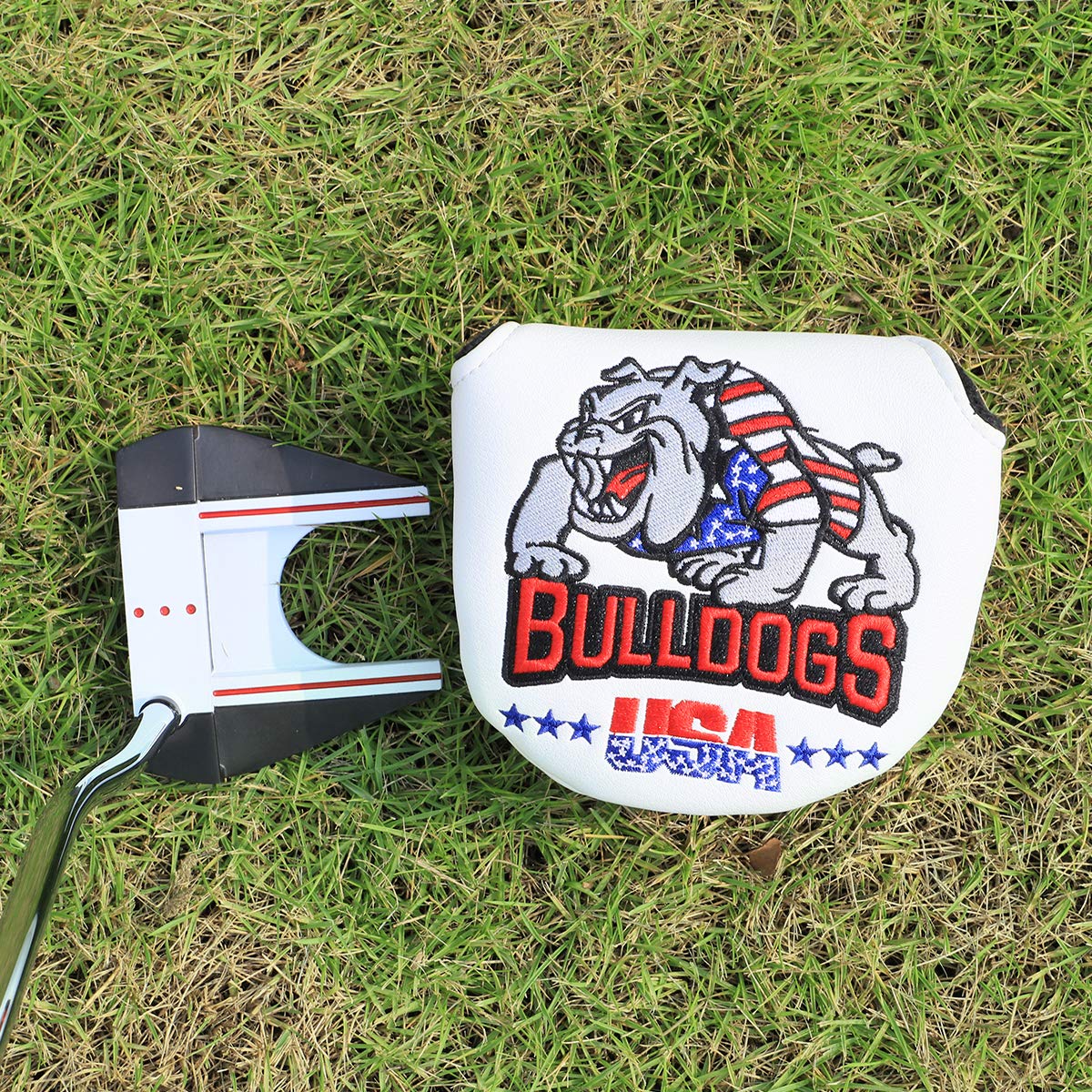 Golf Putter Cover Mallet, Putter Covers Golf Club Head Covers Putter Headcover for Mallet Leather Golf Putter Head Covers with Magnetic for Odyssey 2 Ball Scotty Cameron Callaway (White-2)