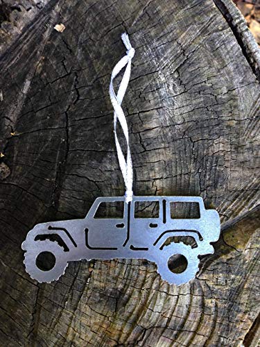 Metal off road Christmas Ornament perfect for 4 door jeep owners (Dark Grey-Bare Metal)