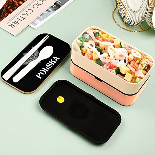 Poland Flag with Polish Eagle Bento Lunch Box Leak-Proof Bento Box Food Containers with 2 Compartments for Offce Work Picnic Yellow-Style