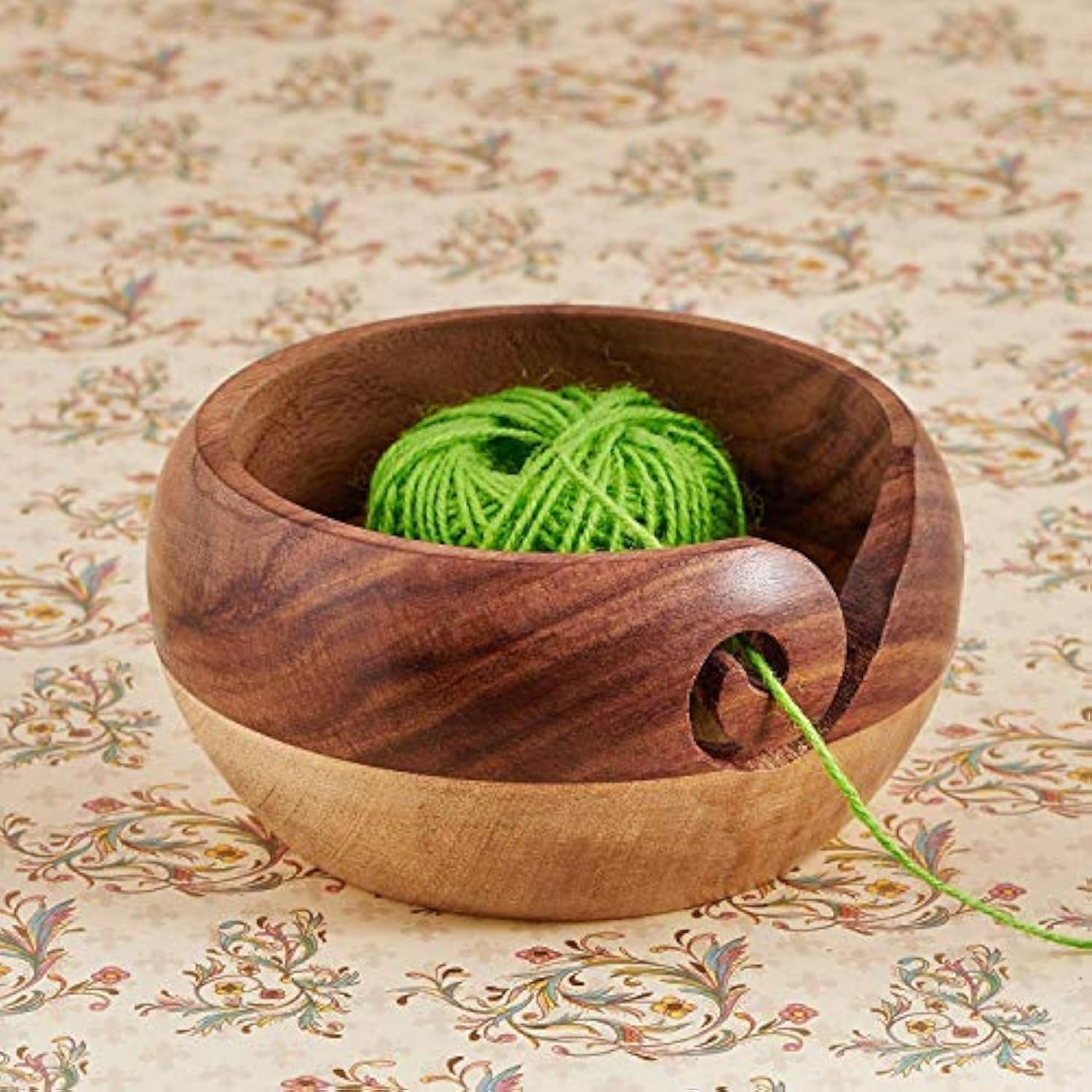 Wooden Yarn Bowl Knitting Bowl Large Crochet Yarn Holder Handmade Crocheting Accessories and Supplies Organizer 7 x 3" (Two Tone)