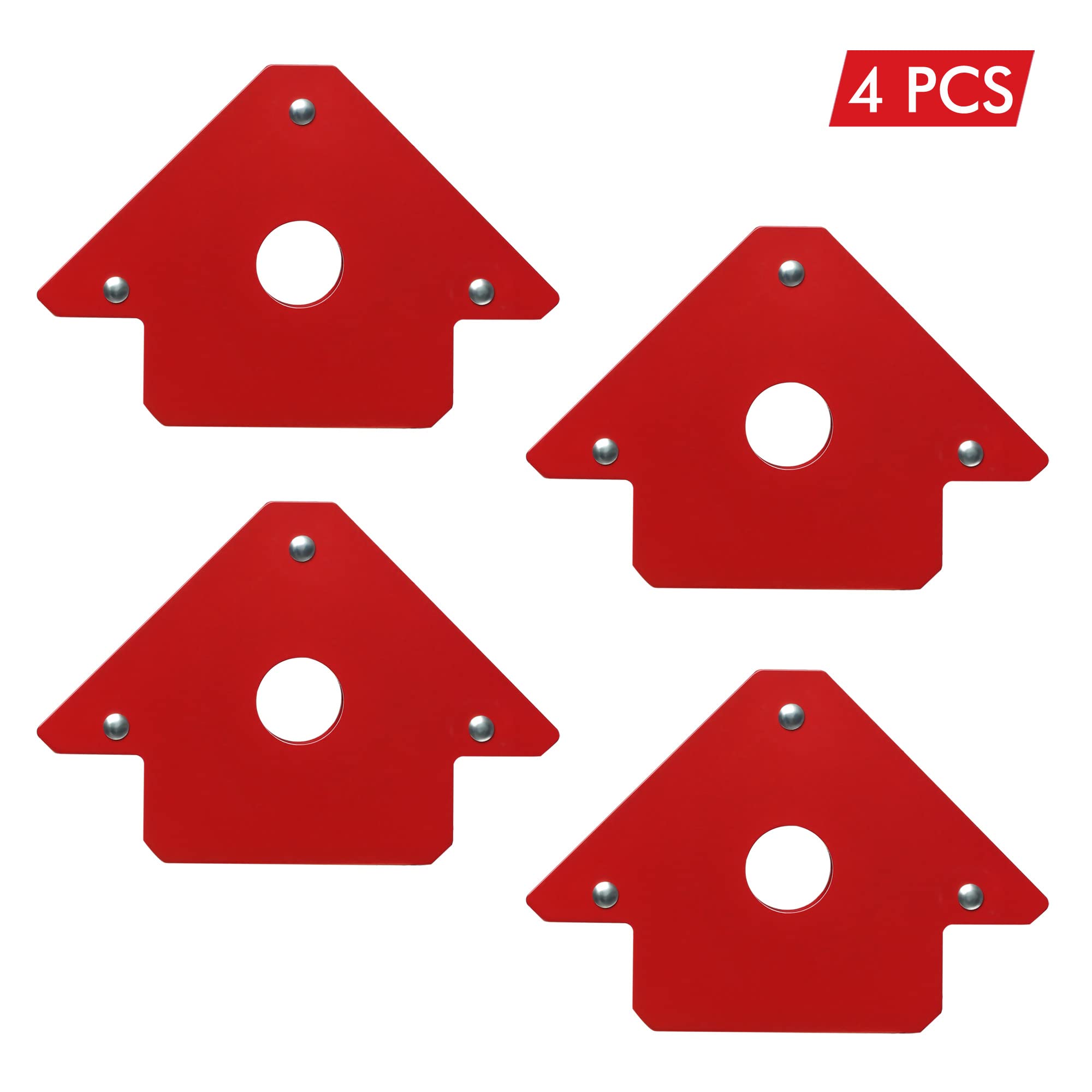 MANUSAGE 4pcs 3" 25lb Welding Magnet Arrow Welding Magnets and Clamps Magnetic Arrow Welder Metal Working Mig Tools and Equipment 45° 90° 135° Angle Magnet Holder, Red,Black