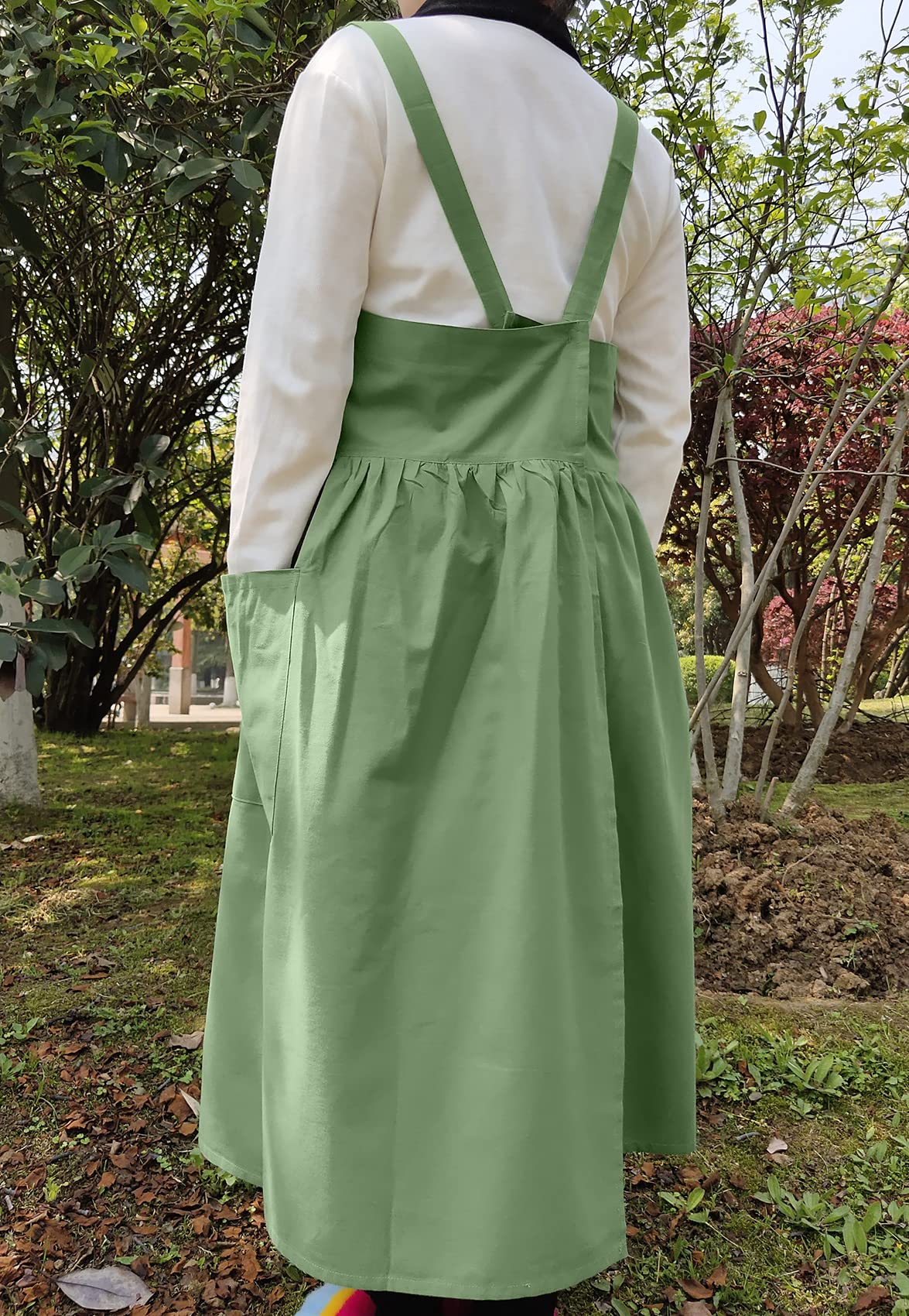 losofar Cotton Linen Square Dress Overalls Kitchen Gardening Solid Color Apron Flower Shop Smock (Green, 92cmx110cm)