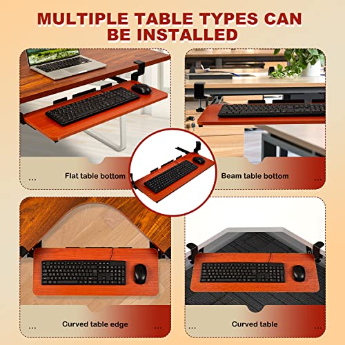 TOKPELA Keyboard Tray Under Desk for Corner L Shaped Desk, Ergonomic Corner Desk Keyboard Tray,Under The Desk Slide Out Computer Keyboard & Mouse Tray, 27.28" W x 11.85" D x 0.83”H (Dark Walnut)