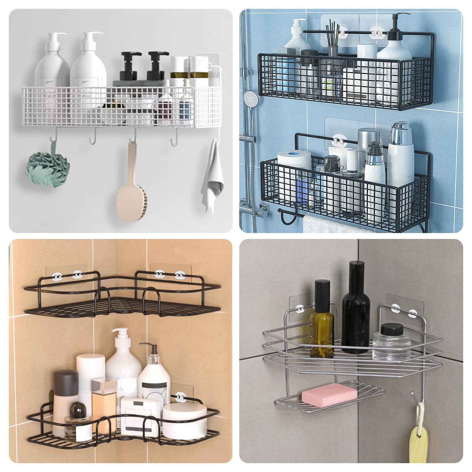 Qianyu 14 Pack Clear Shower Caddy Strong Adhesive Replacement Stickers Waterproof No Drilling Hooks Corner for Shelf Basket Kitchen Racks Bathroom Wall Hanging Shelves Storage Room Soap Holder