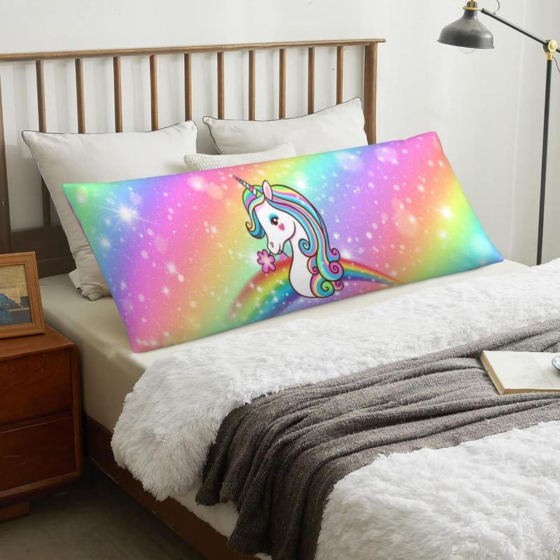 Rainbow Unicorn body pillowcase for Boys Girls Unicorn Cartoon Long Pillow Case Protector with Zipper Decorative Ultra Soft 20"x54"