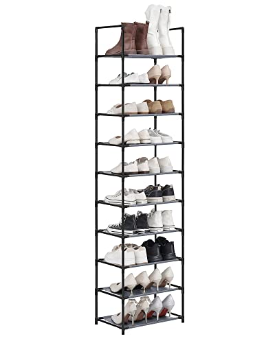 SONGMICS Shoe Rack, 10 Tier Shoe Shelf, Shoe Storage Organizer, Space-Saving, 11 x 17.7 x 68.1 Inches, Metal Frame, Non-Woven Fabric Shelves, for Entryway, Bedroom, Grey ULSH010G01