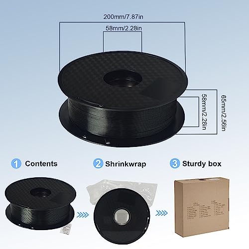 PLA Filament 1.75mm, 3D Printer Filament 1KG Spool (2.2lbs), Dimensional Accuracy +/- 0.03mm, 3D Printing Filament Fit Most FDM Printer (PLA Black 1kg)