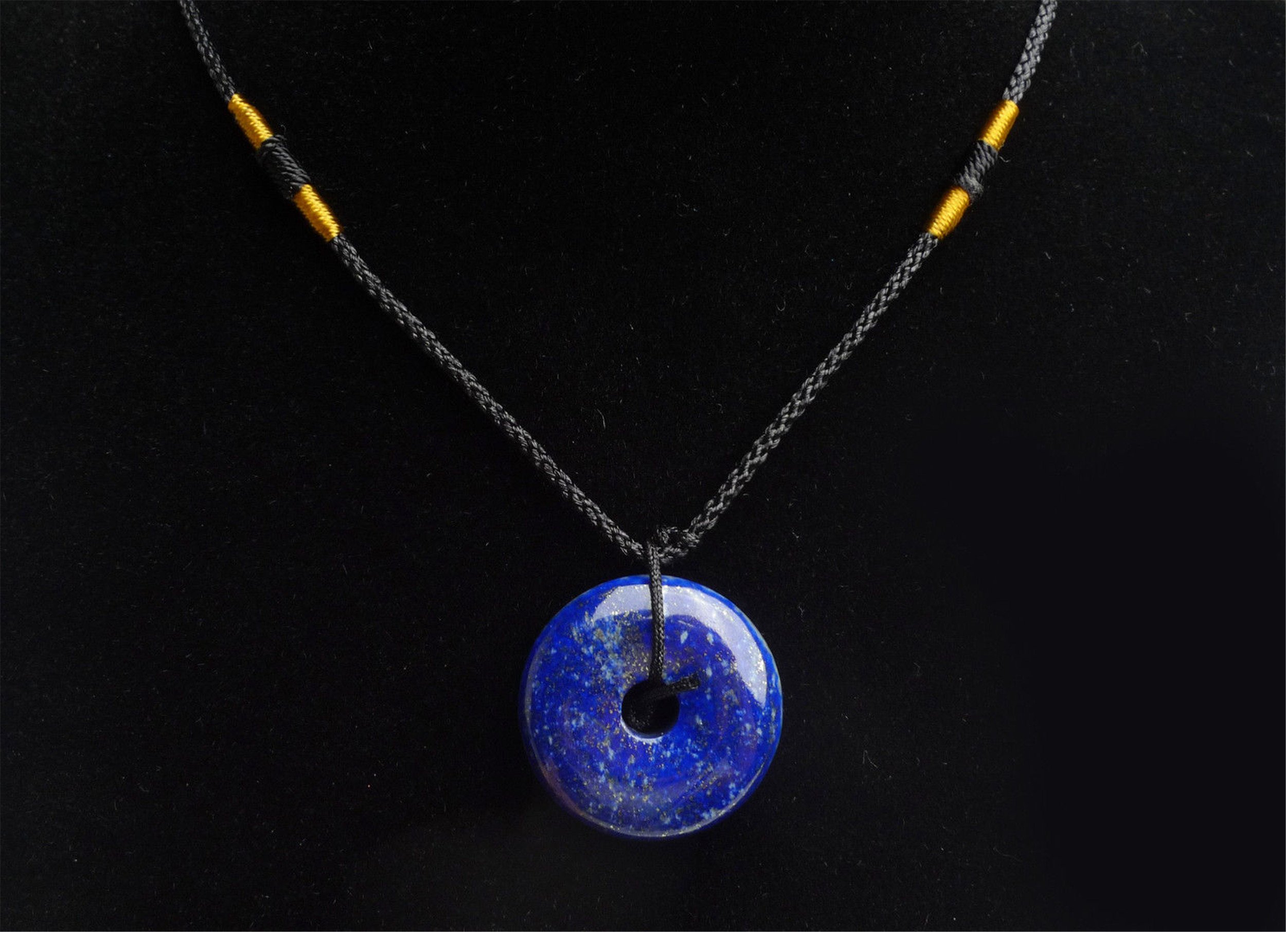 Genuine Deep Blue Natural Lapis Lazuli Gemstone Crystal Necklace Pendant 30×7mm