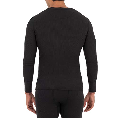 Fruit of the Loom Men's Recycled Waffle Thermal Underwear Crew Top (1 and 2 Packs), Black/Natural, X-Large