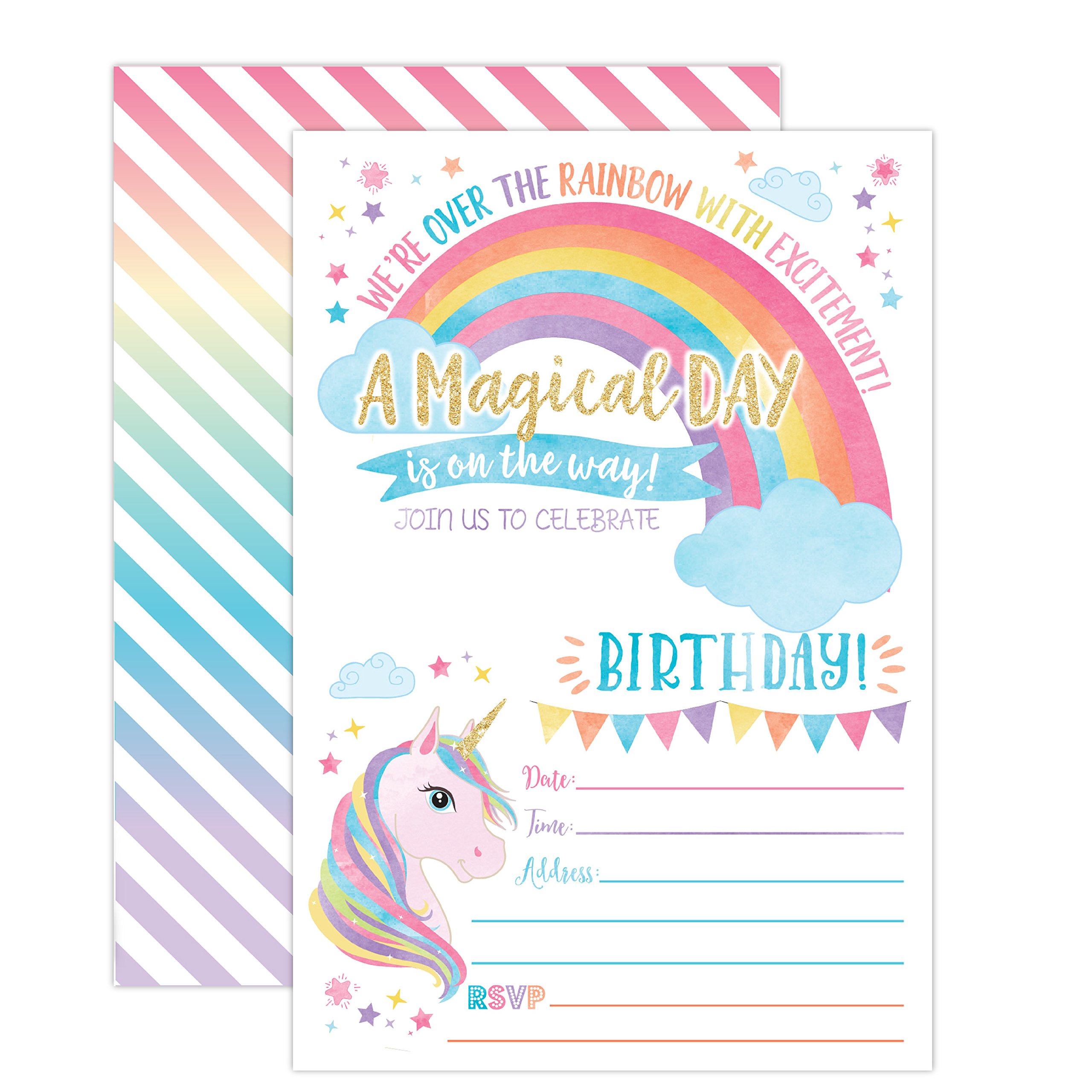 Your Main Event Prints Unicorn Birthday Invitation - Unicorn Party Invite - 20 Fill-In Style - Envelopes Not Included