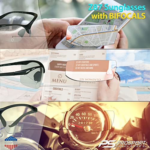 proSPORT Bifocal Safety Glasses Reader Z87 +2.00 Wrap-Around Work Motorcycle Shooting Nigt Indoor Outdoor
