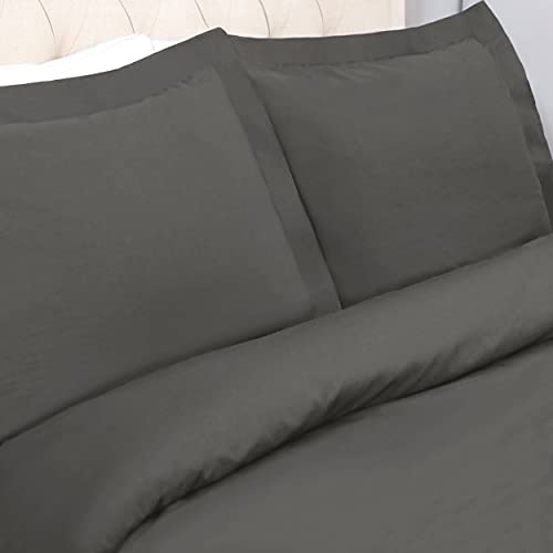 SUPERIOR Cotton Percale Duvet Cover Set, King/California King, Gray, 3-Pieces