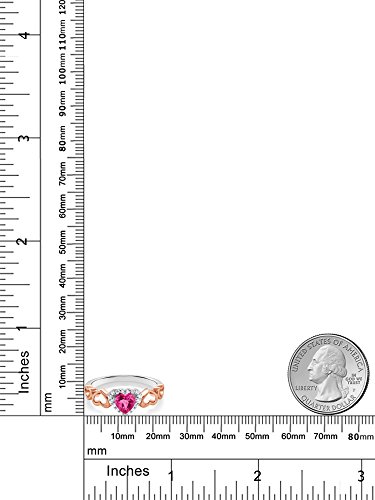 Gem Stone King 925 Sterling Silver 2-Tone Heart Shape Pink Created Sapphire Ring For Women (0.76 Cttw, Gemstone Birthstone, Available in size 5, 6, 7, 8, 9)