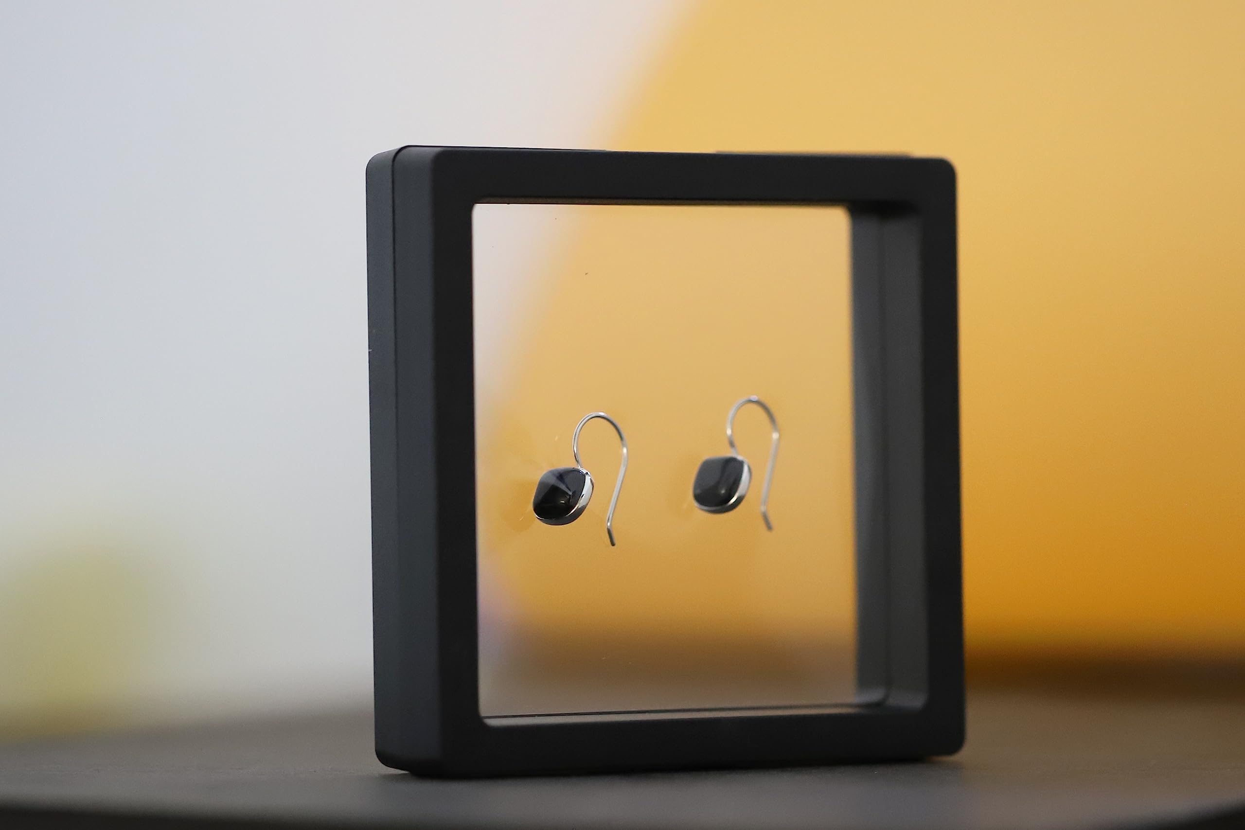 GLPAHA Gold-Plated 925 Sterling silver with black agade simple square dangle earrings for women(1.9g,19mm)
