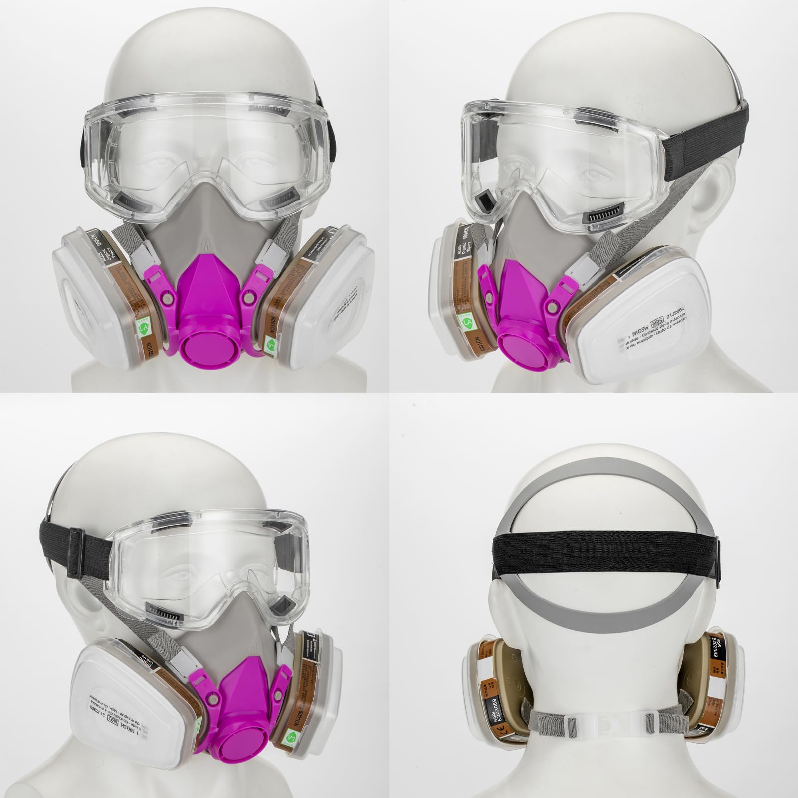 RANKSING Respirator Mask with Filters and Safety Glasses to Against Dust Gases Fumes Asbestos Chemicals while Painting Spraying Sanding Welding Construct and Work PPE 6200 Pink Medium