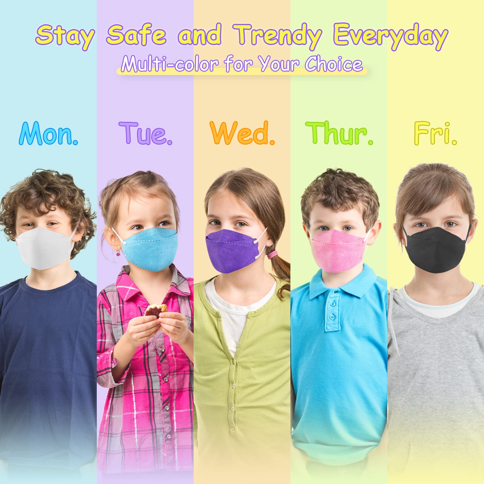 RANTO Kids KN95 Masks for Children 50 Pack, KN95 Mask 4-Ply with Ear Loop Adjuster, Against PM2.5 Dust for Girls Boys