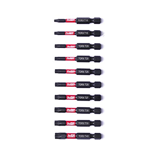 Protorq Impact Bit Set W/clip, T10-T40 TORX,10-Piece, 2 Inch Length, Industrial Strength, 1/4" Hex Shank