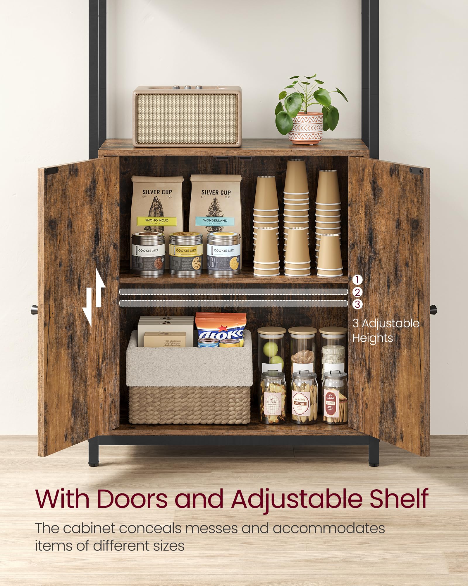VASAGLE 6-Tier Bookshelf, Tall Bookcase with Door, Steel Frame, Adjustable Shelves, 9.4 x 23.6 x 62.8 Inches, Living Room Bedroom, Rustic Brown and Ink Black ULLS133K01