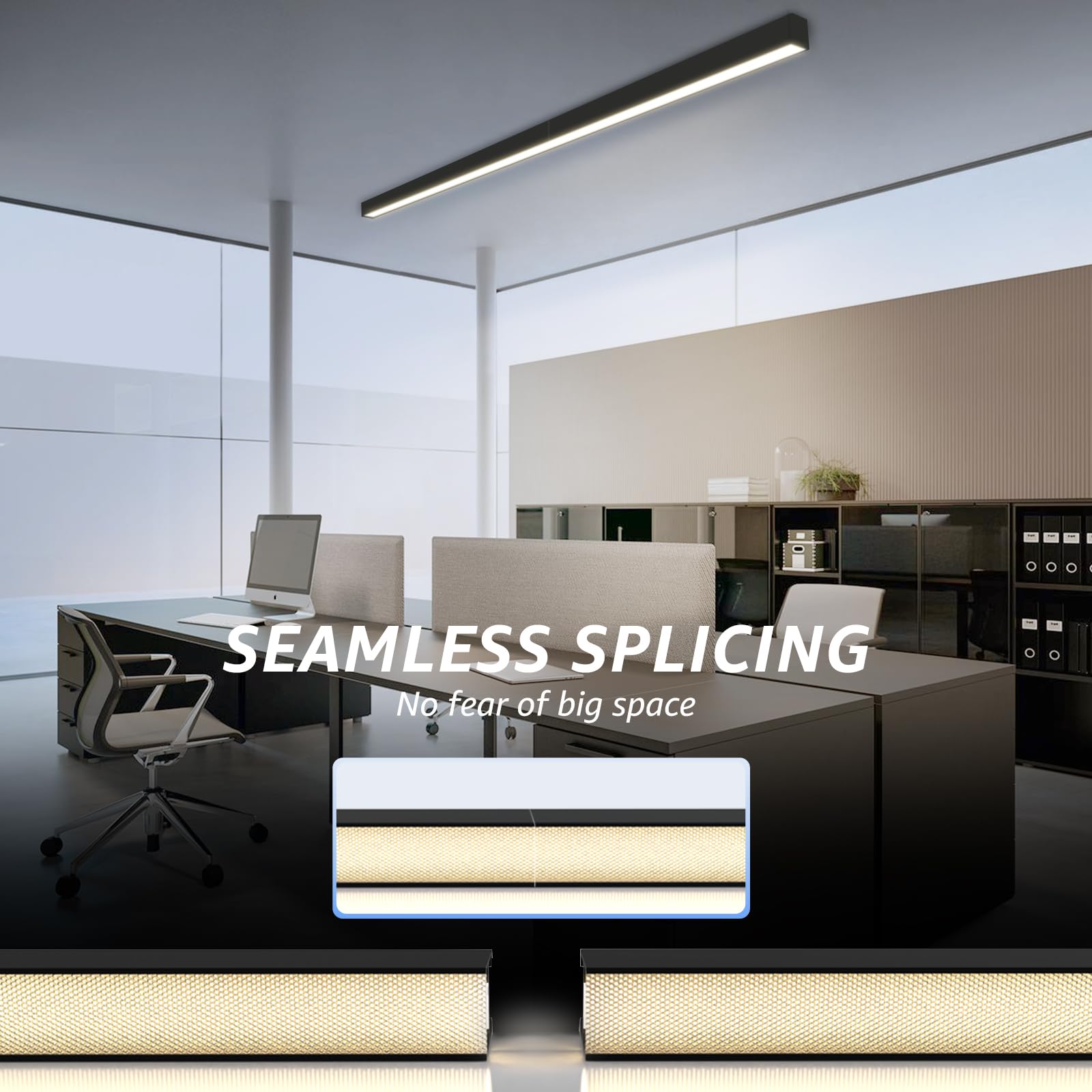 SCON 4FT 30W LED Black Deep Anti-Glare Linkable Ceiling Mount Light,1600LM UGR<10 0-10V Dimmable Linear Surface Mount Light,3000K-4000K-5000K Switchable Office Light,Flush Mount for Kitchen/Workshop